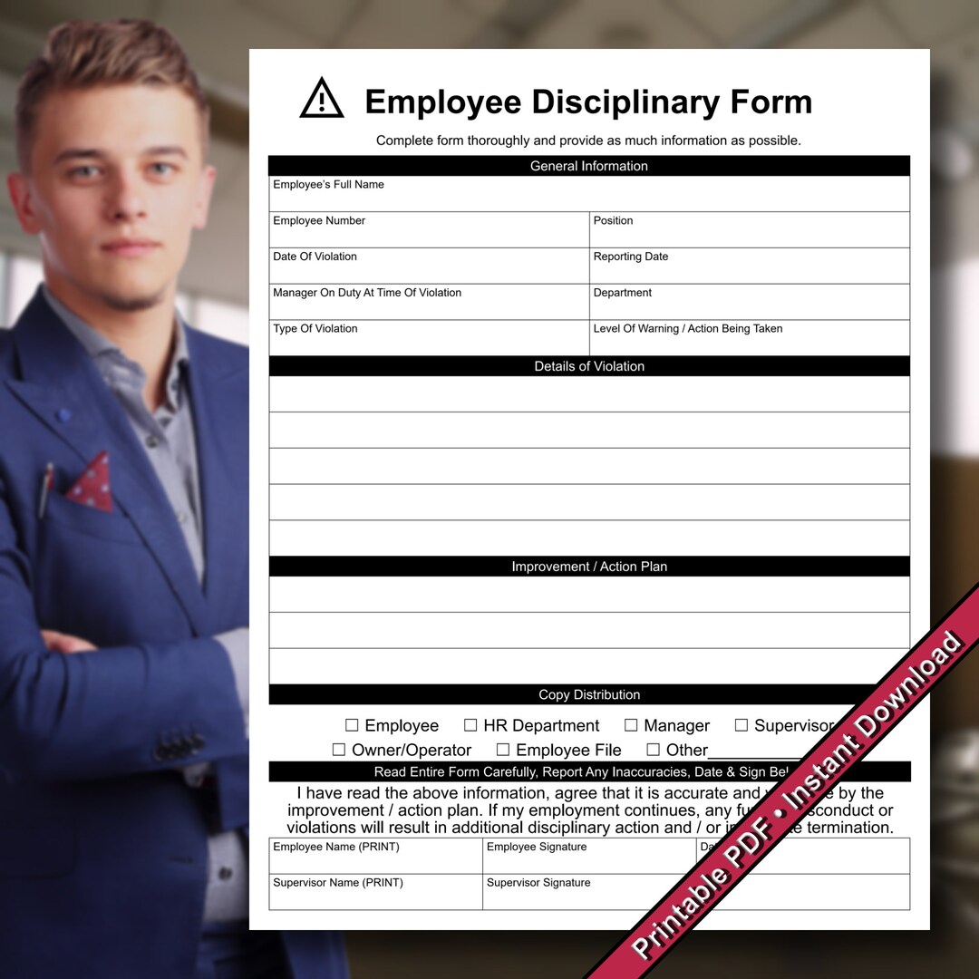 Employee Disciplinary Form | Printable PDF | Instant Digital Download ...
