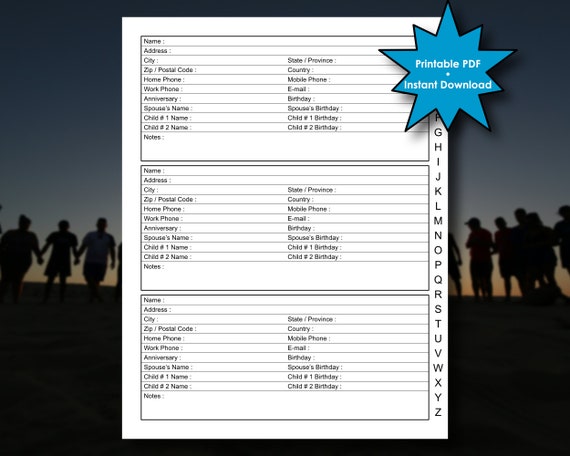 Contact List Form Address List Sheet Printable PDF - Etsy