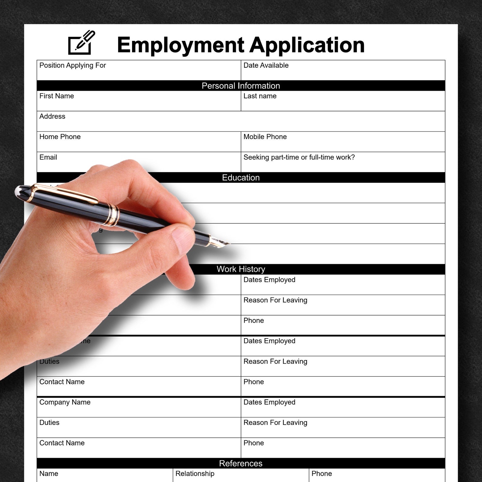 Basic Employment Application Form | Printable PDF | Instant Digital ...