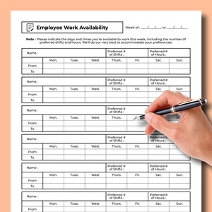 Employee Work Availability Form | Printable PDF | Instant Digital ...