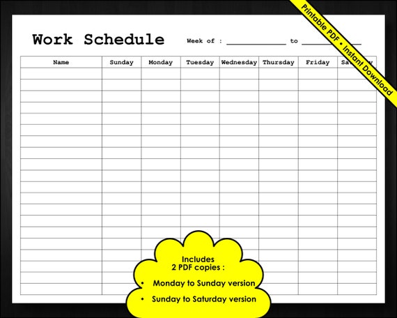 Saturday And Sunday Work Schedule