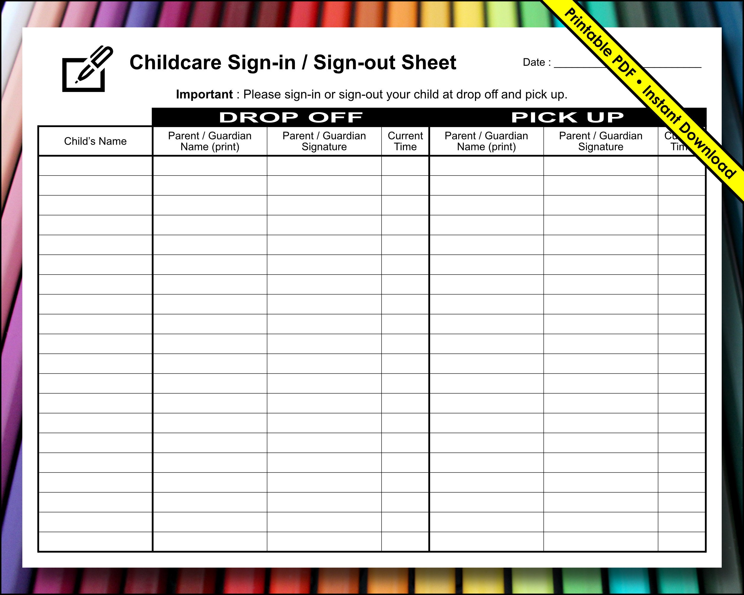 Childcare Sign in / Sign Out Form Childcare Drop-off / - Etsy Canada