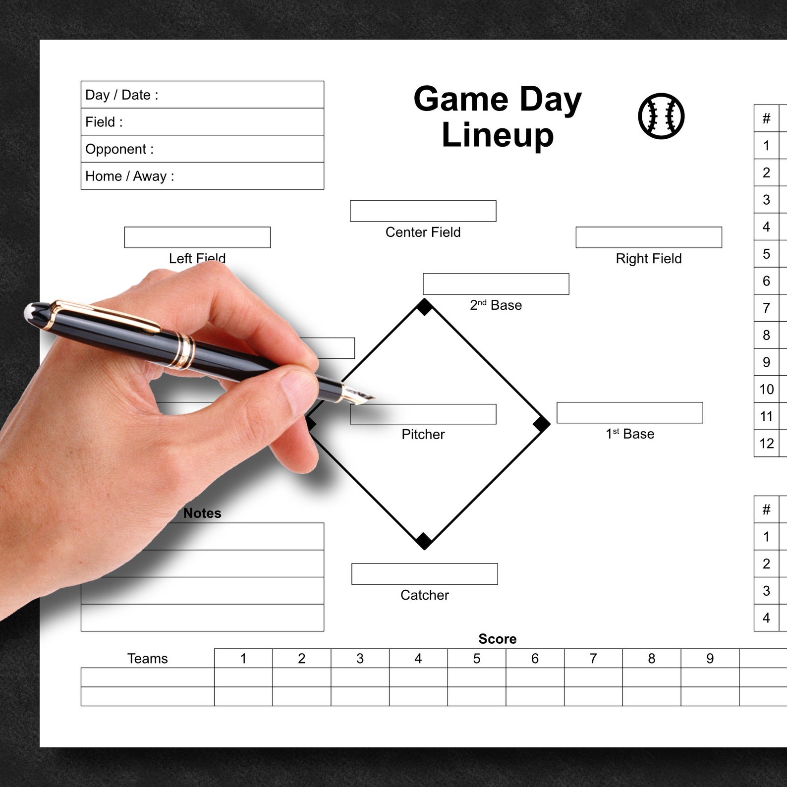 Baseball Game Day Lineup Form | Printable PDF | Instant Digital ...
