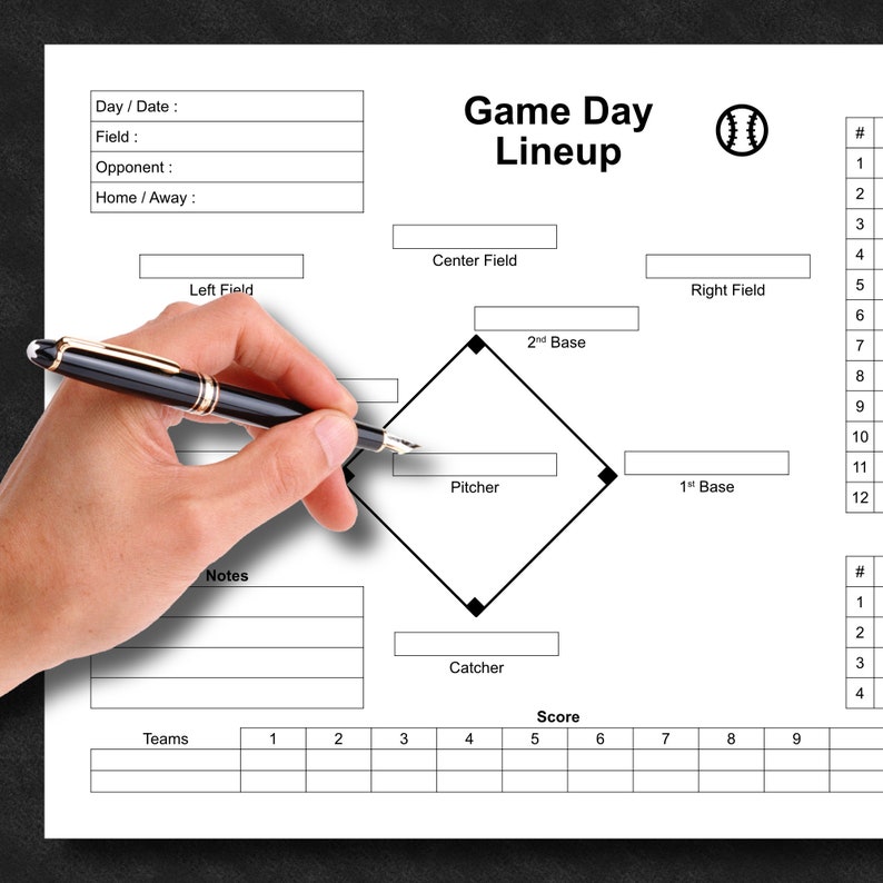 Baseball Game Day Lineup Form | Printable PDF | Instant Digital ...