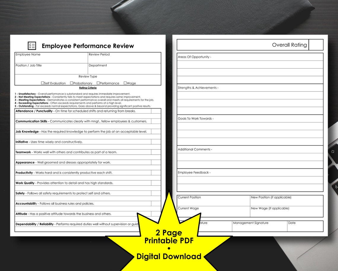 Deluxe Employee Performance Review Form | Printable PDF | Instant ...
