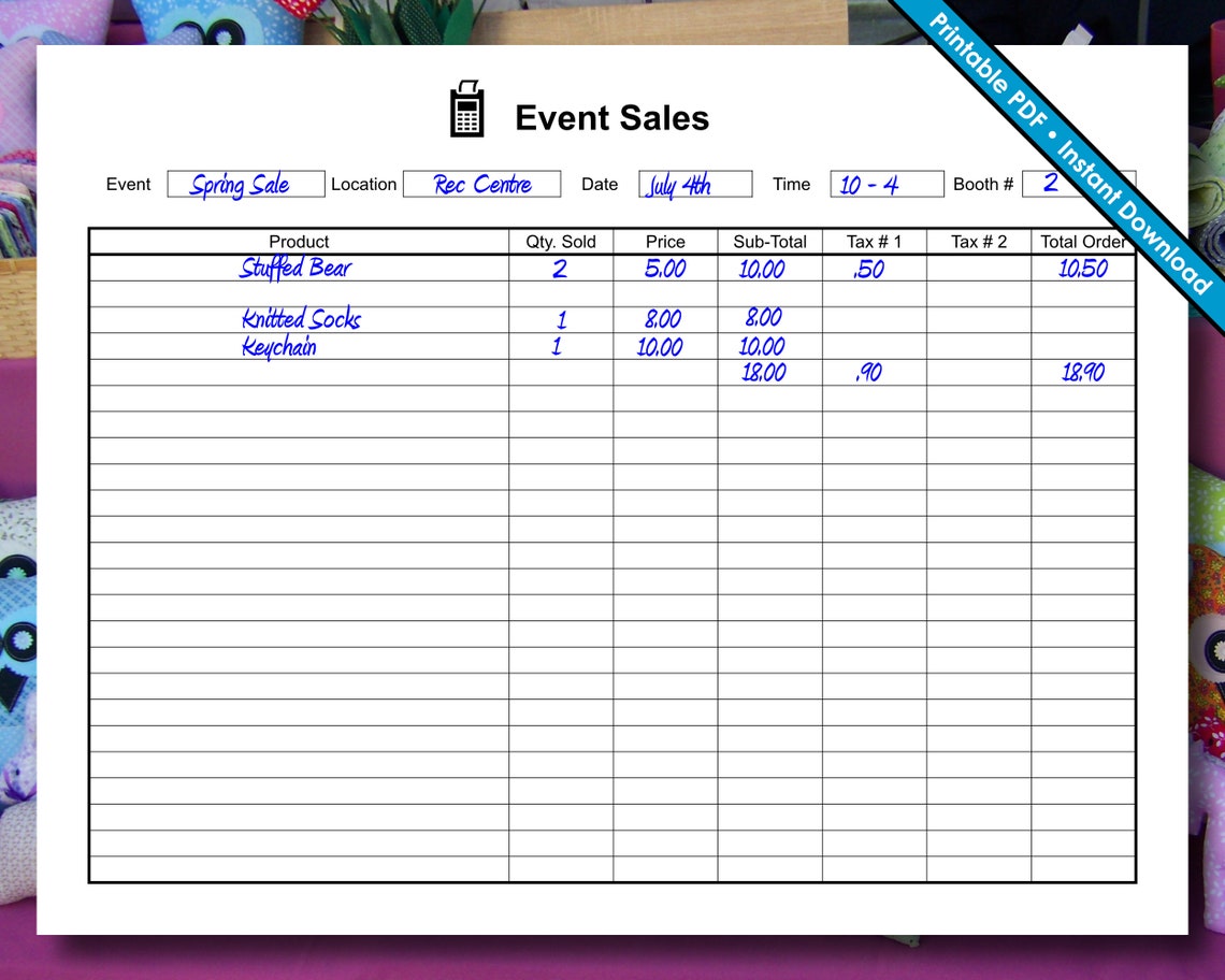 Craft Fair Sales Sheet Event Sales Sheet Printable PDF - Etsy