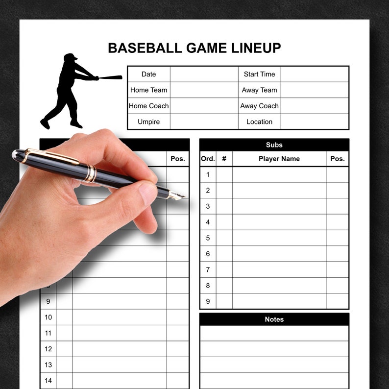Baseball Game Lineup Form Printable PDF Instant Download - Etsy