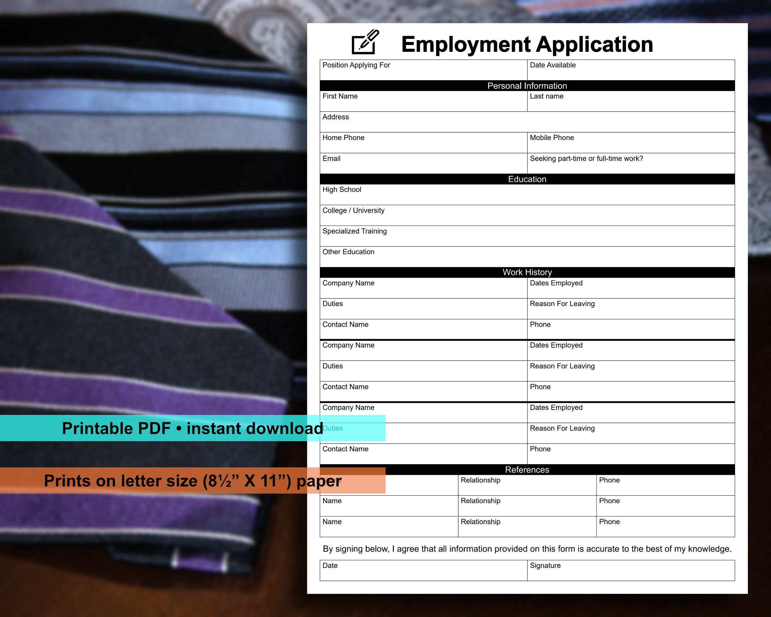 Blank Job Application Form Pdf