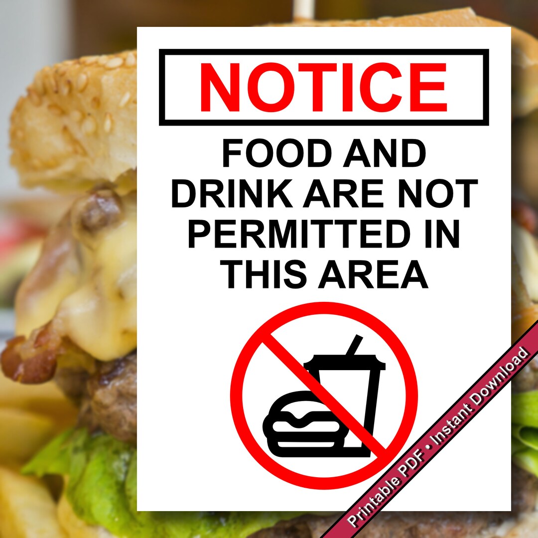 Food or Drink Not Permitted in This Area Sign | Printable PDF | Instant ...