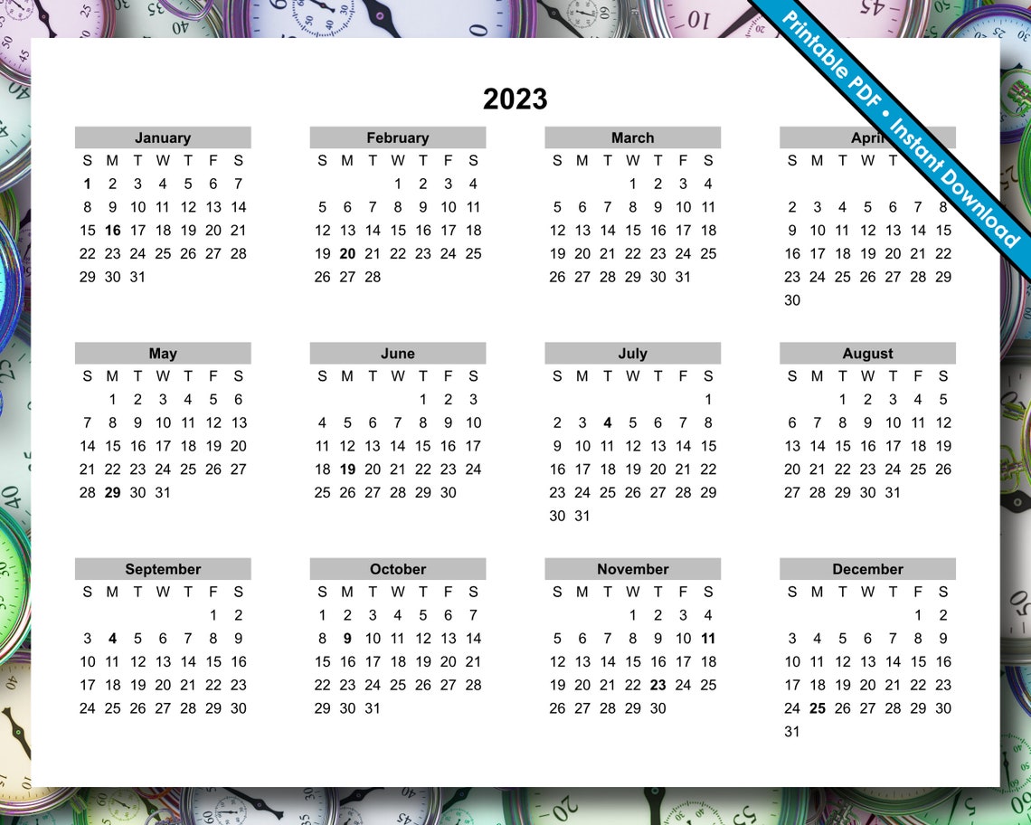 Basic 2023 Calendar Printable PDF Instant Digital Download - Etsy