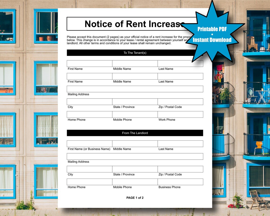 Notice of Rent Increase Form Printable PDF Instant Digital - Etsy Canada