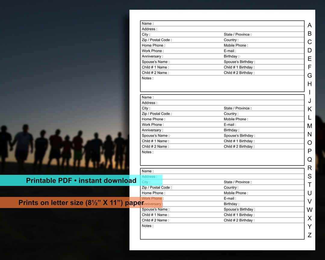 Contact List Form Address List Sheet Printable PDF - Etsy