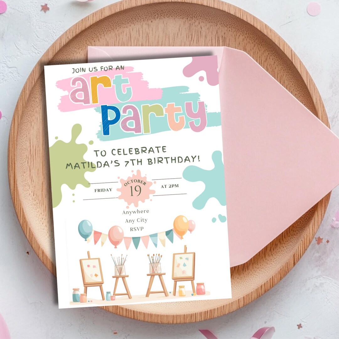 Editable Art Birthday Party Invitation, Art in Party Birthday Invite ...