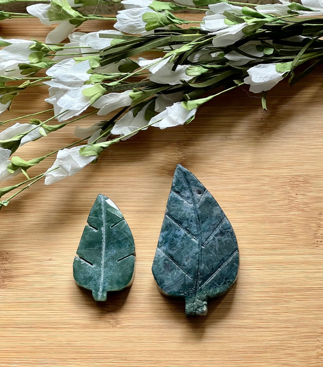 Moss Agate Leaf (with Natural Pits and Holes) - 2 Sizes - Etsy