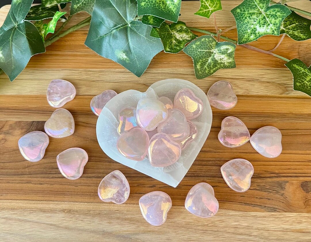 Textured Angel Aura Rose Quartz Heart - Etsy