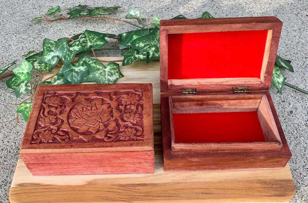 Carved Wood Lotus Storage Box (4"x 6") - Etsy