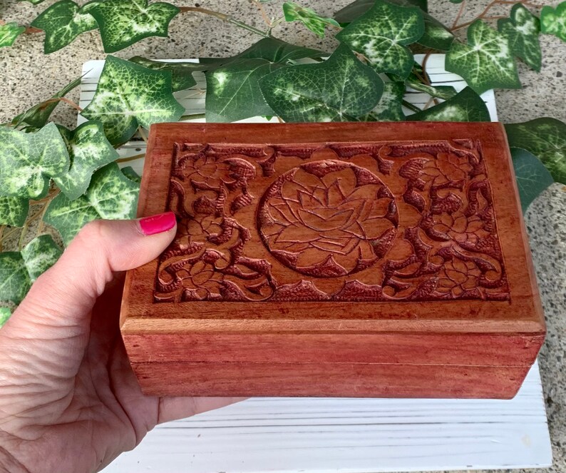Carved Wood Lotus Storage Box (4"x 6") - Etsy