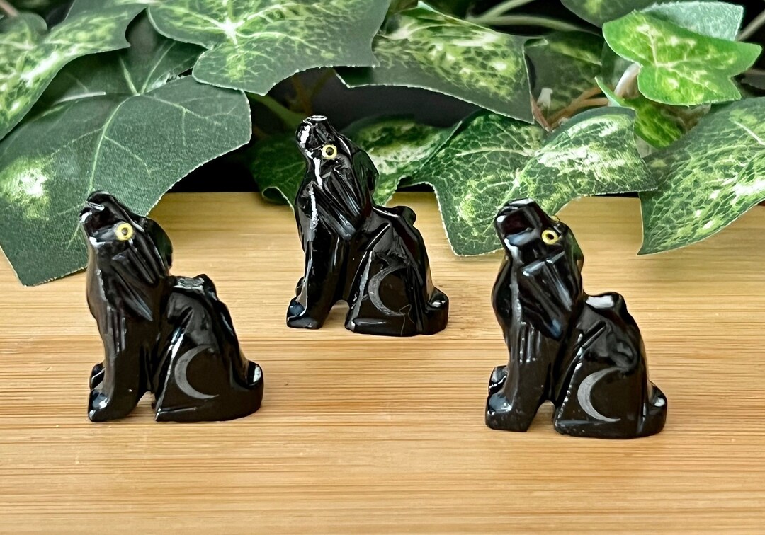 Wolf Spirit Animal (black Onyx With Crescent Moon) - 1.25 Inch - Etsy