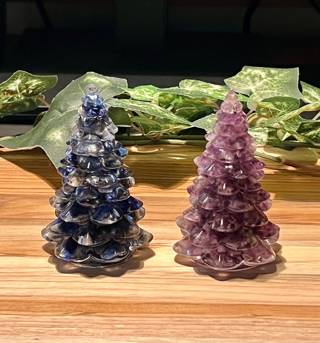 Gemstone Chip Christmas Tree Encased in Resin 3.5" - Amethyst or Lapis ...