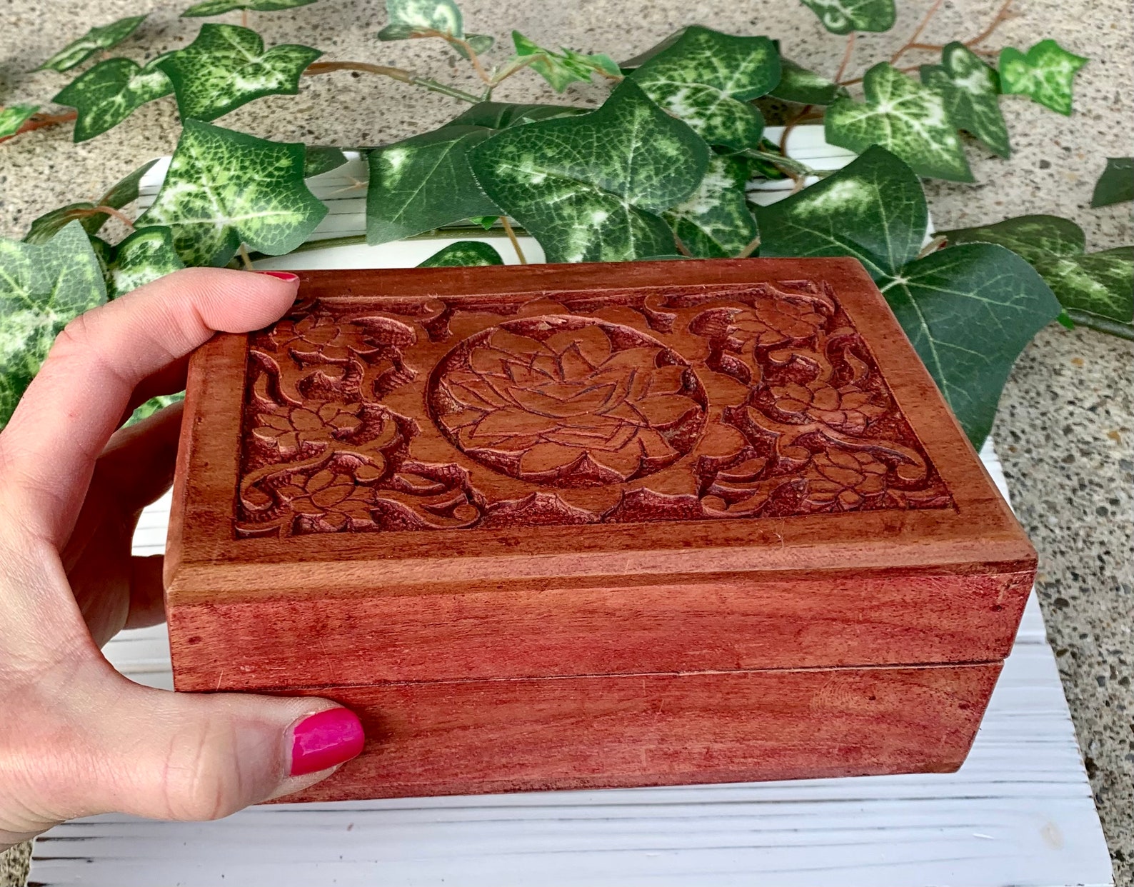 Carved Wood Lotus Storage Box (4"x 6") - Etsy