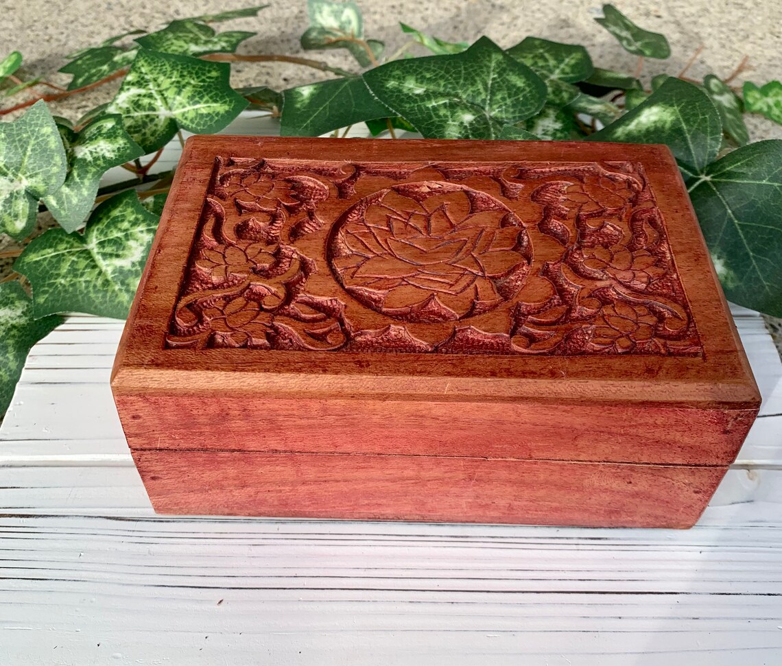 Carved Wood Lotus Storage Box 4x 6 | Etsy