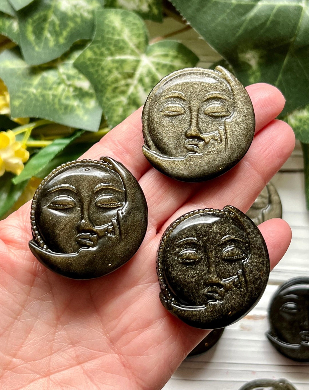 Gold Sheen Obsidian Sun/moon Carving - Etsy
