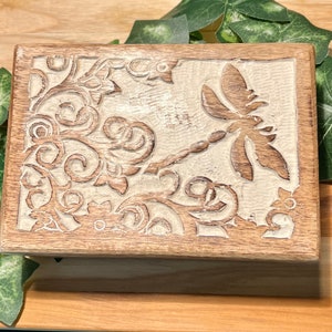Carved Wood Dragonfly Storage Box - Etsy