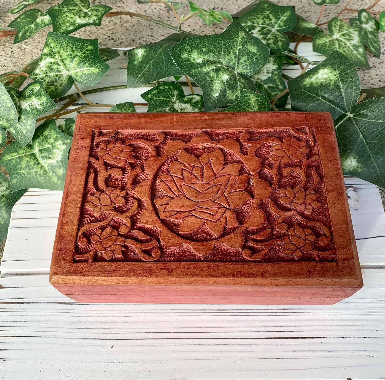 Carved Wood Lotus Storage Box (4"x 6") - Etsy