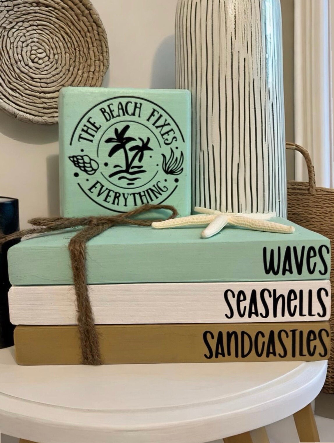 Beach Theme Decor - Custom Stacked Wooden Decor - Wooden Decor Block ...