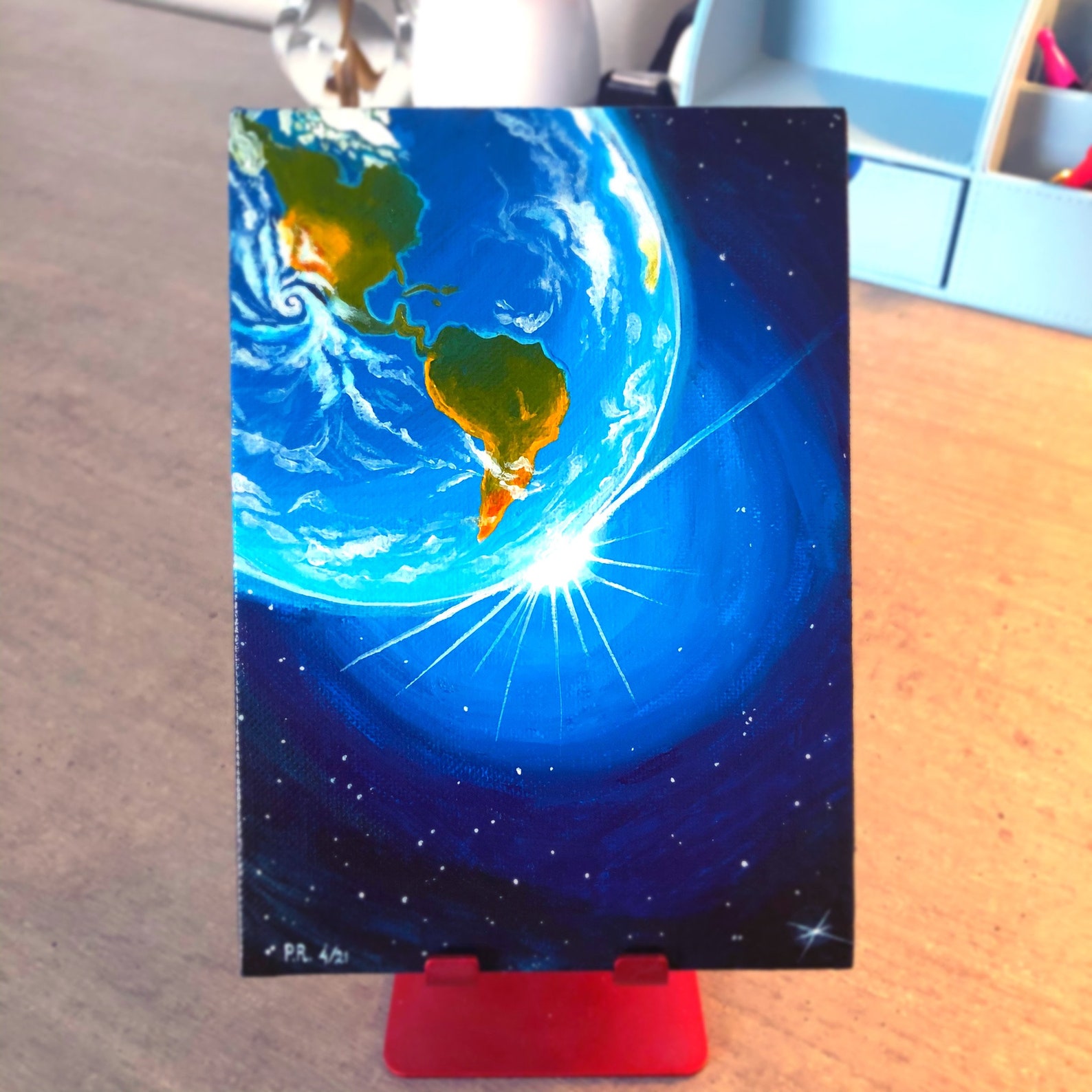 A Small Planet Earth in Space Painting 7'' X 5 - Etsy