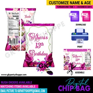 Chip Bag Wrapper 13th Birthday Chip Bag Party Treat Adorable Chip Bag ...