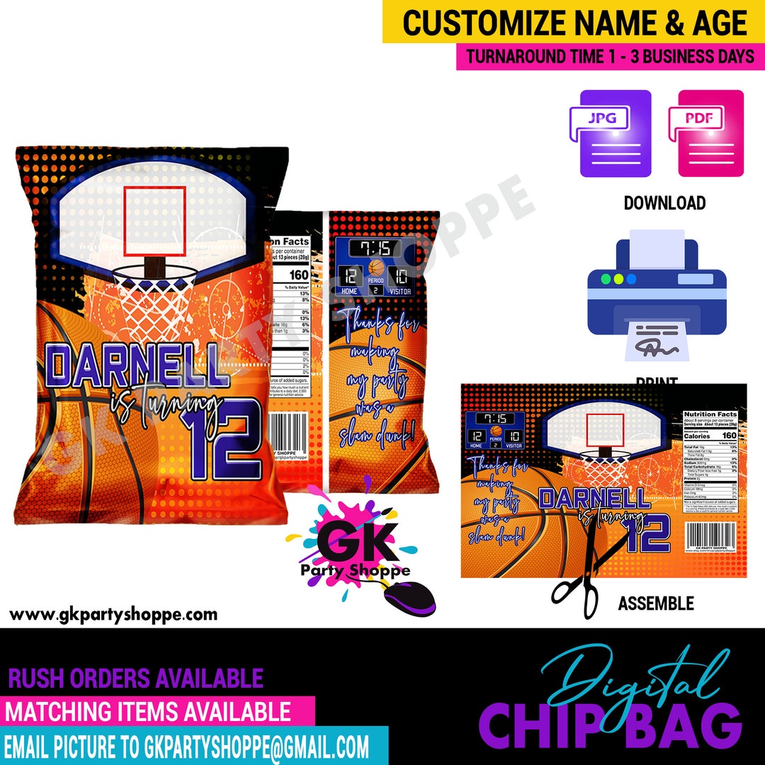 Chip Bag Wrapper Basketball Chip Bag Party Treat Adorable Chip Bag ...