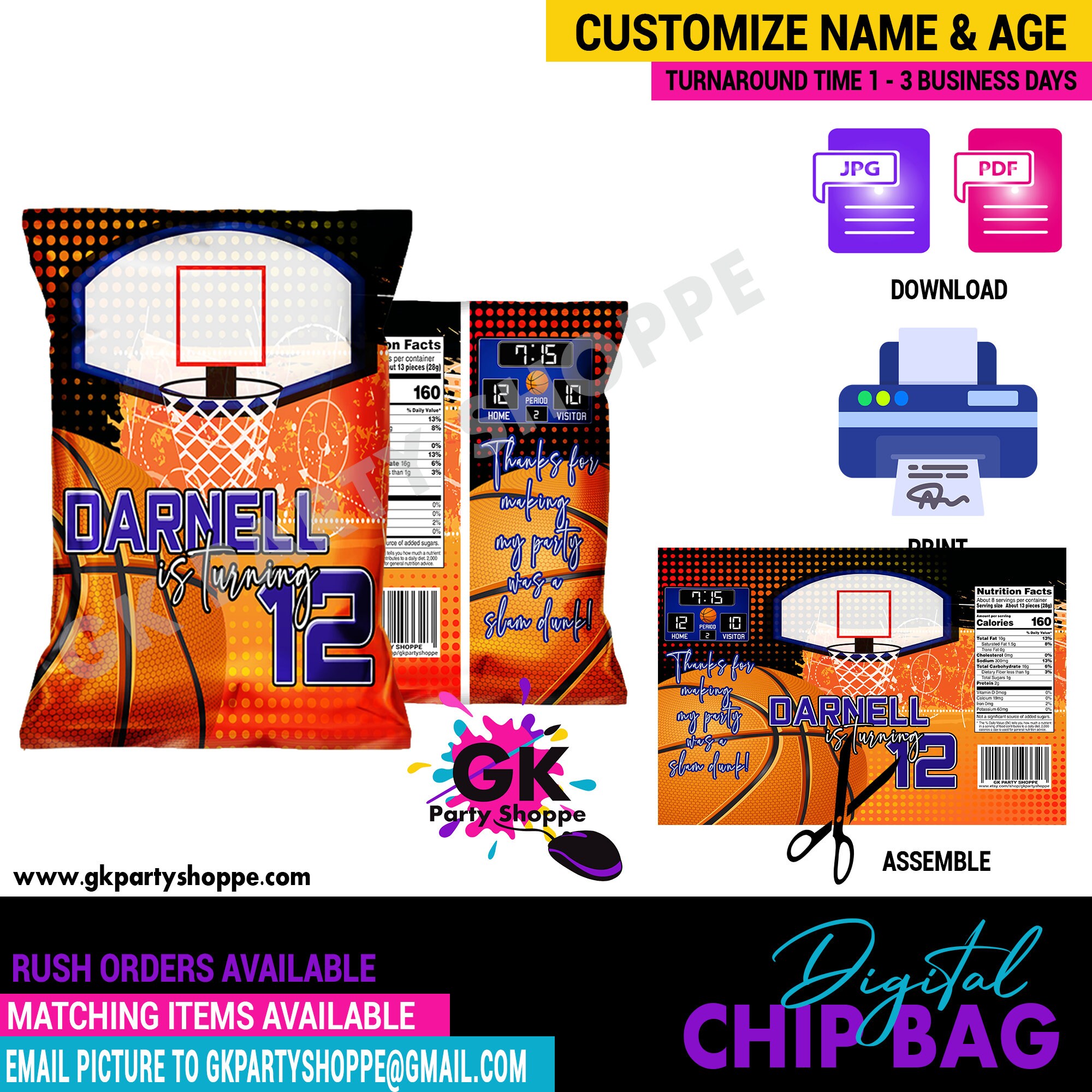 Chip Bag Wrapper Basketball Chip Bag Party Treat Adorable Chip Bag ...