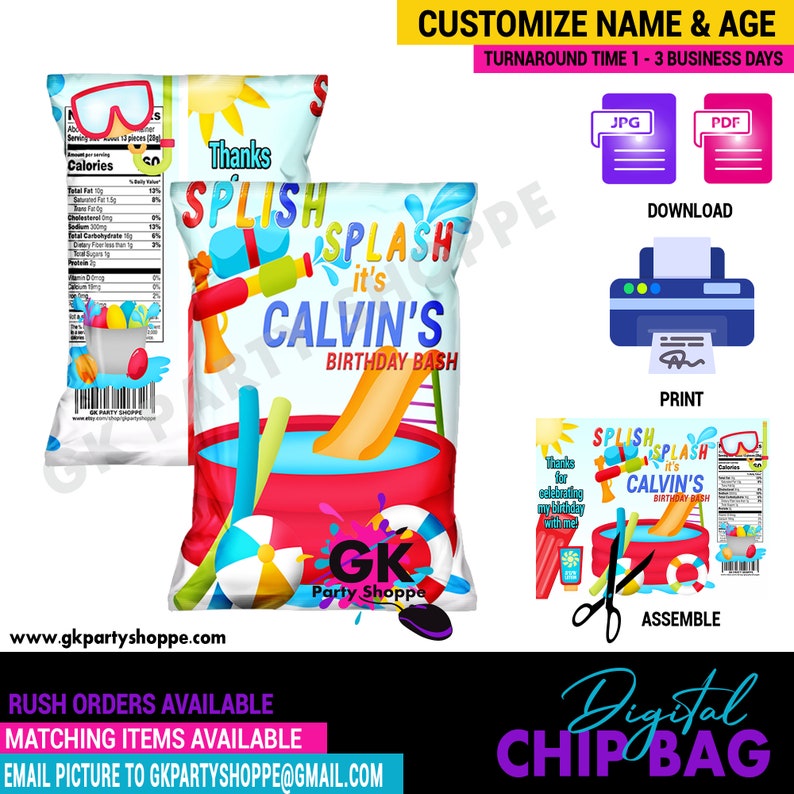 Chip Bag Wrapper Pool Party Chip Bag Party Treat Adorable Chip Bag ...