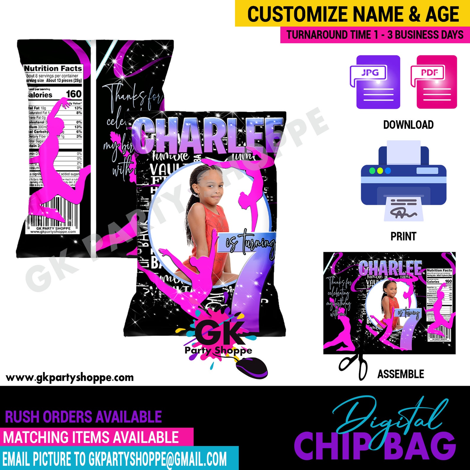 Chip Bag Wrapper Gymnastics Birthday Chip Bag Party Treat Adorable Chip ...