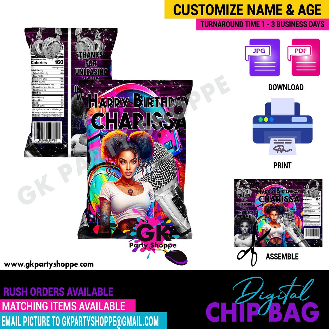 Chip Bag Wrapper Karaoke Party Chip Bag Party Treat Adorable Chip Bag ...