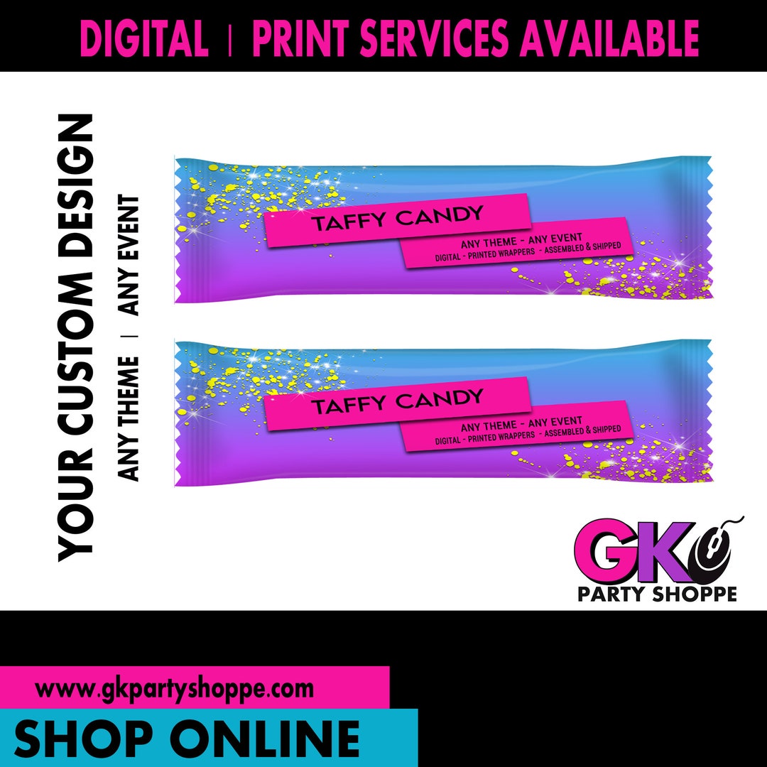 Custom Taffy Candy Wrapper Custom Design Party Favors ANY THEME Any ...