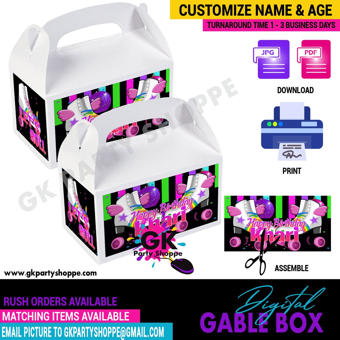 Gable Box Label Roller Skate Party Gable Box Party Treat Adorable Gable ...