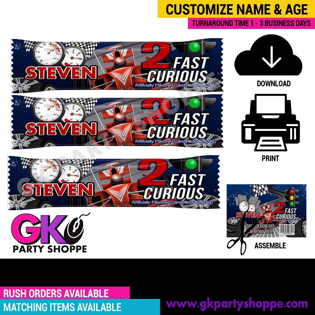Taffy Candy Wrapper 2 Fast 2 Curious Birthday Taffy Candy Party Treat ...
