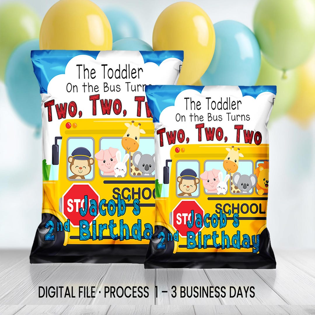 The Toddler on the Bus Turns 2 Chip Bag Wrappers | 2nd Birthday Party ...