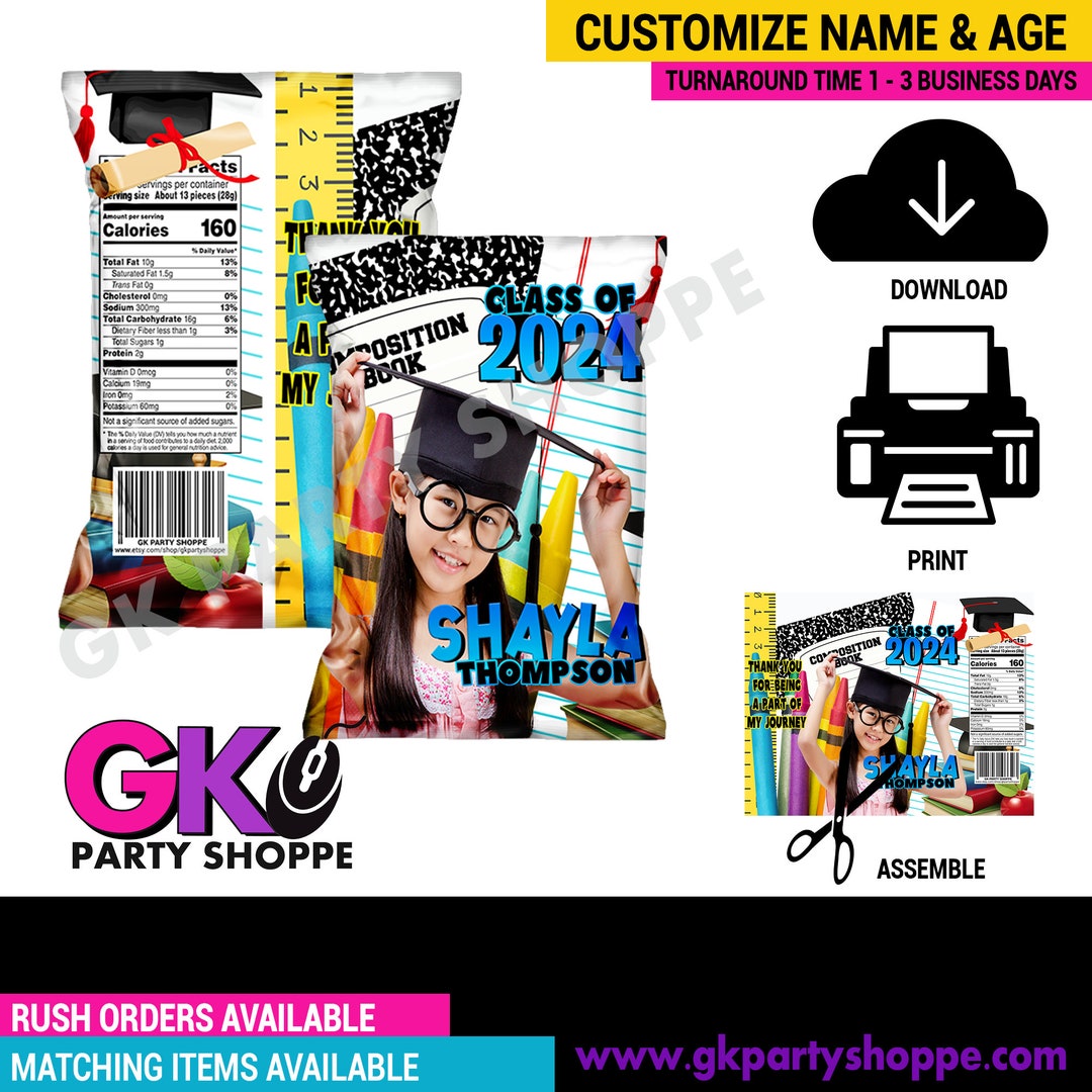 Chip Bag Wrapper Graduation Chip Bag Party Treat Adorable Chip Bag ...