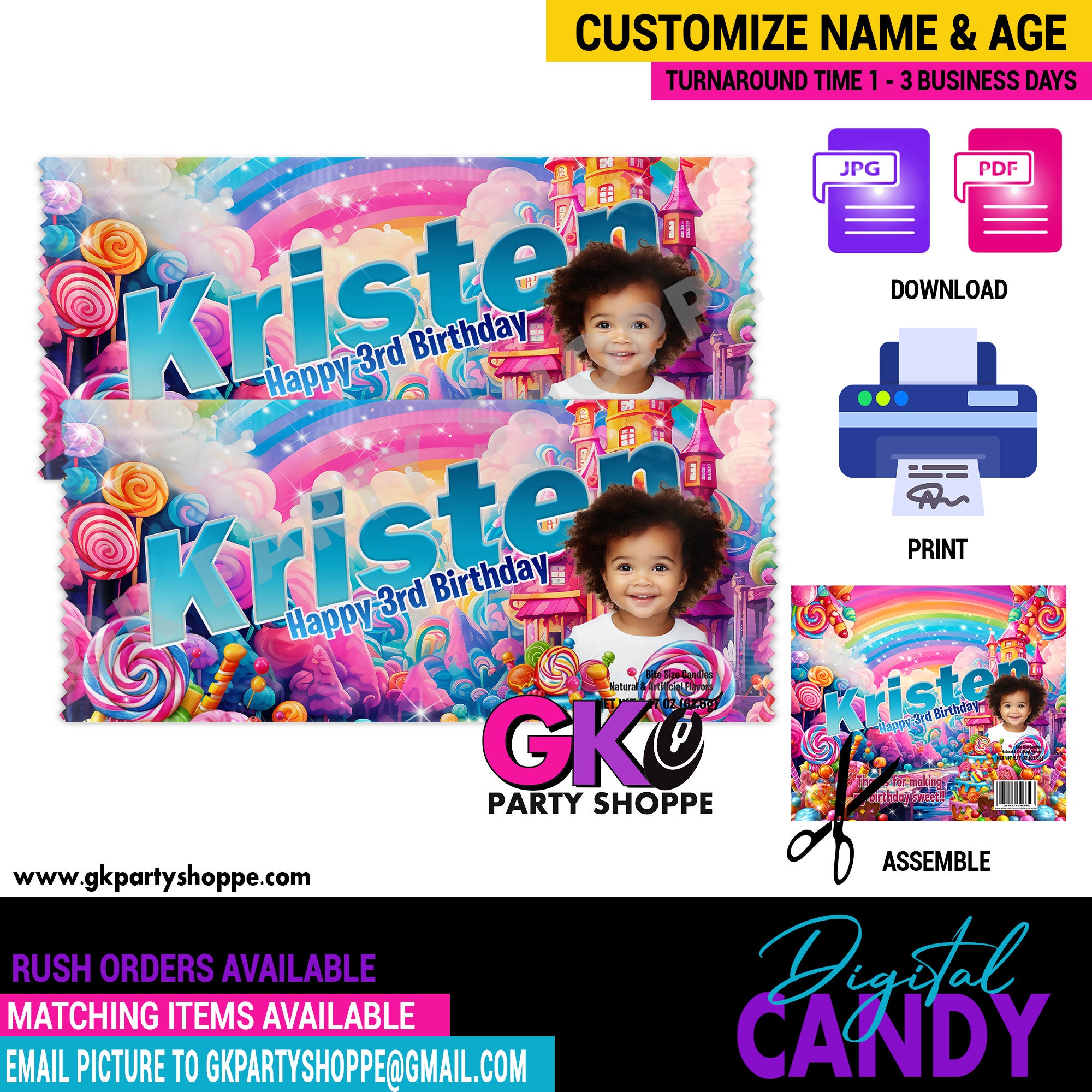 Rainbow Candy Wrapper Candyland Party Treat Adorable Candy - Etsy