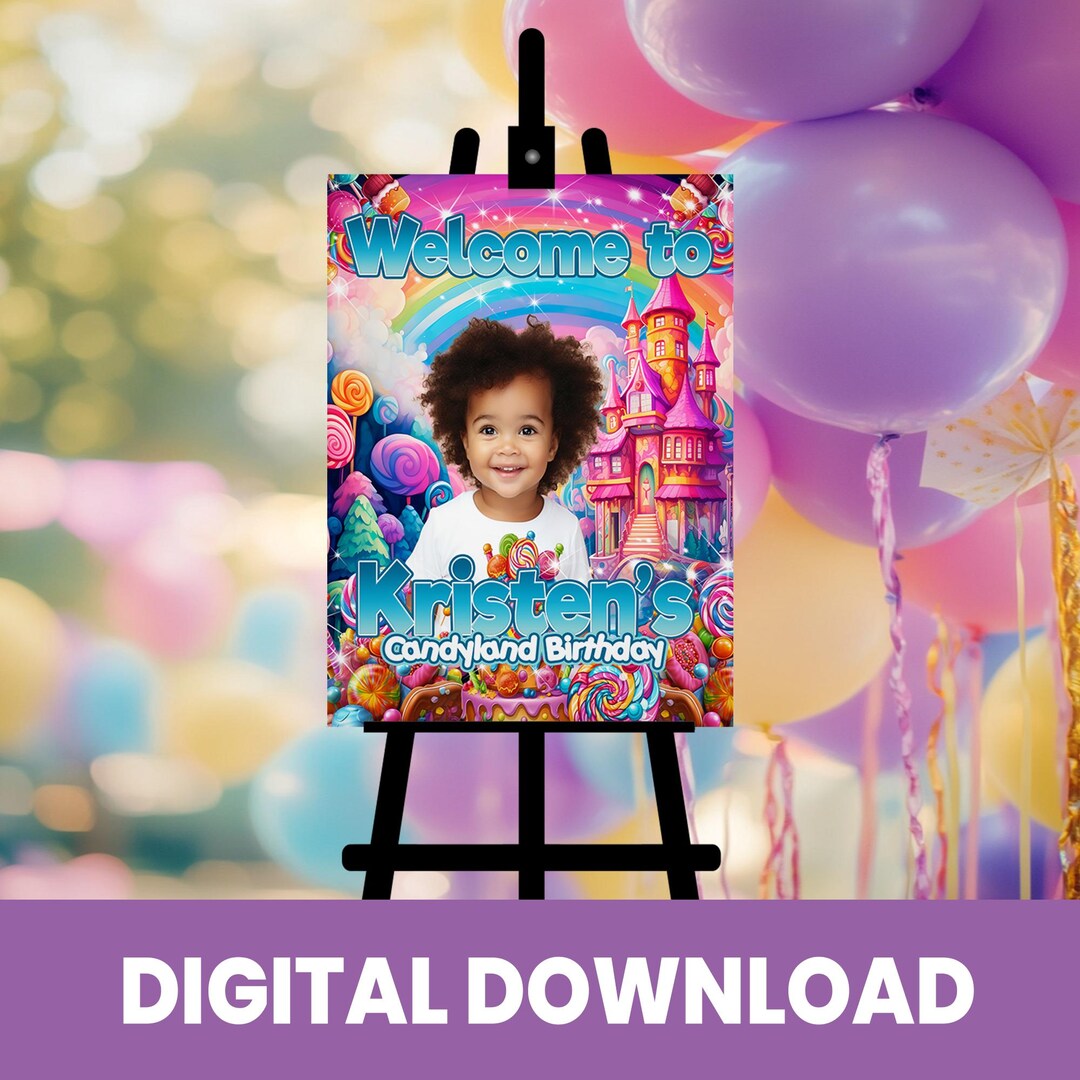 Candyland Birthday Welcome Sign: Personalized Party Decoration (digital ...