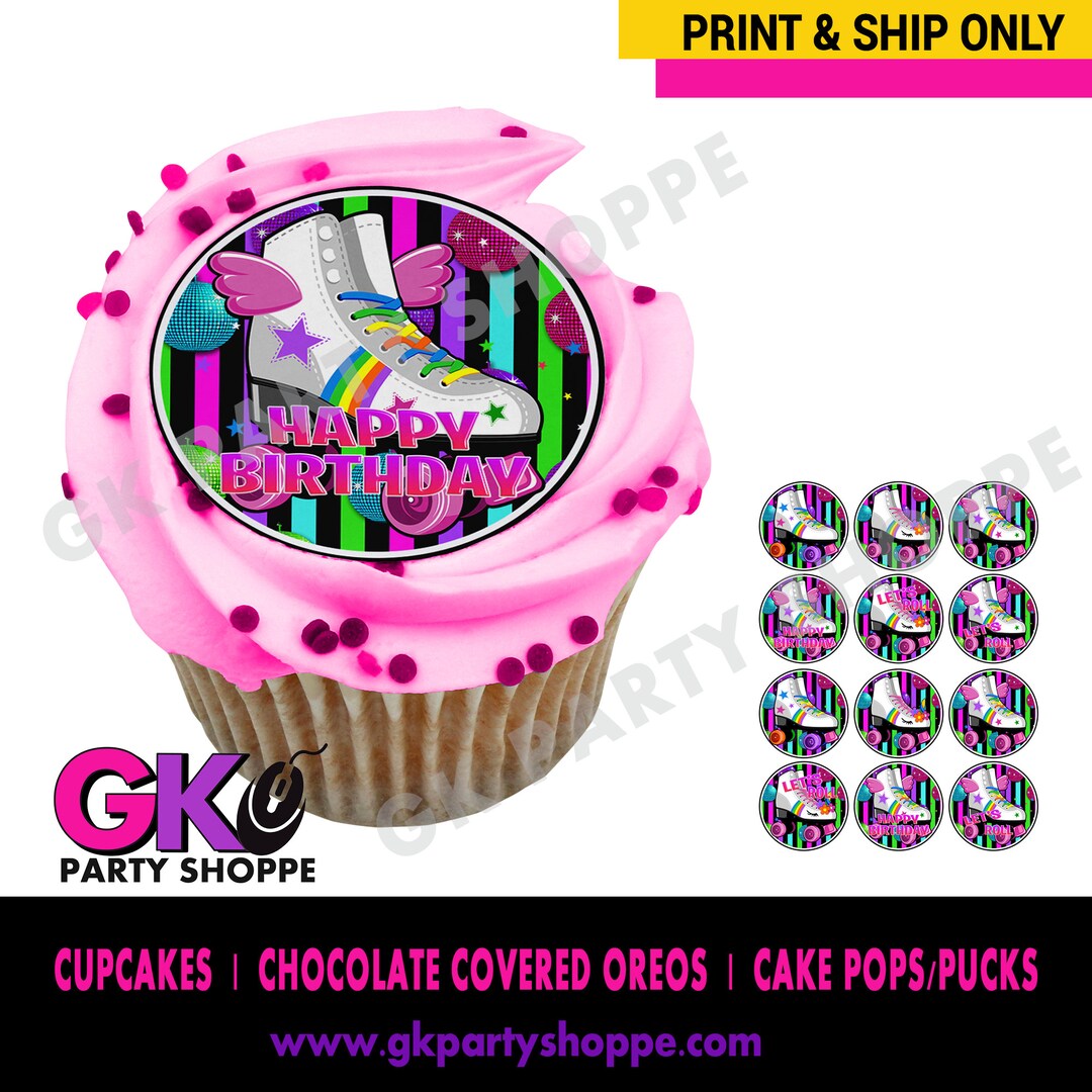 Edible Cupcake or Oreo Toppers Roller Skate Theme Pre-cut 2 Toppers 2 ...