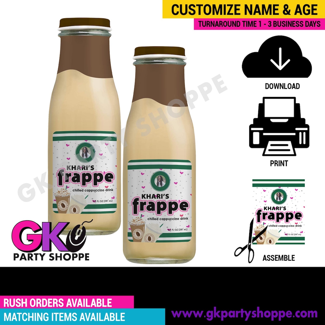 Frappe Bottle Wrapper Frappuccino Party Treat Adorable Birthday Party ...