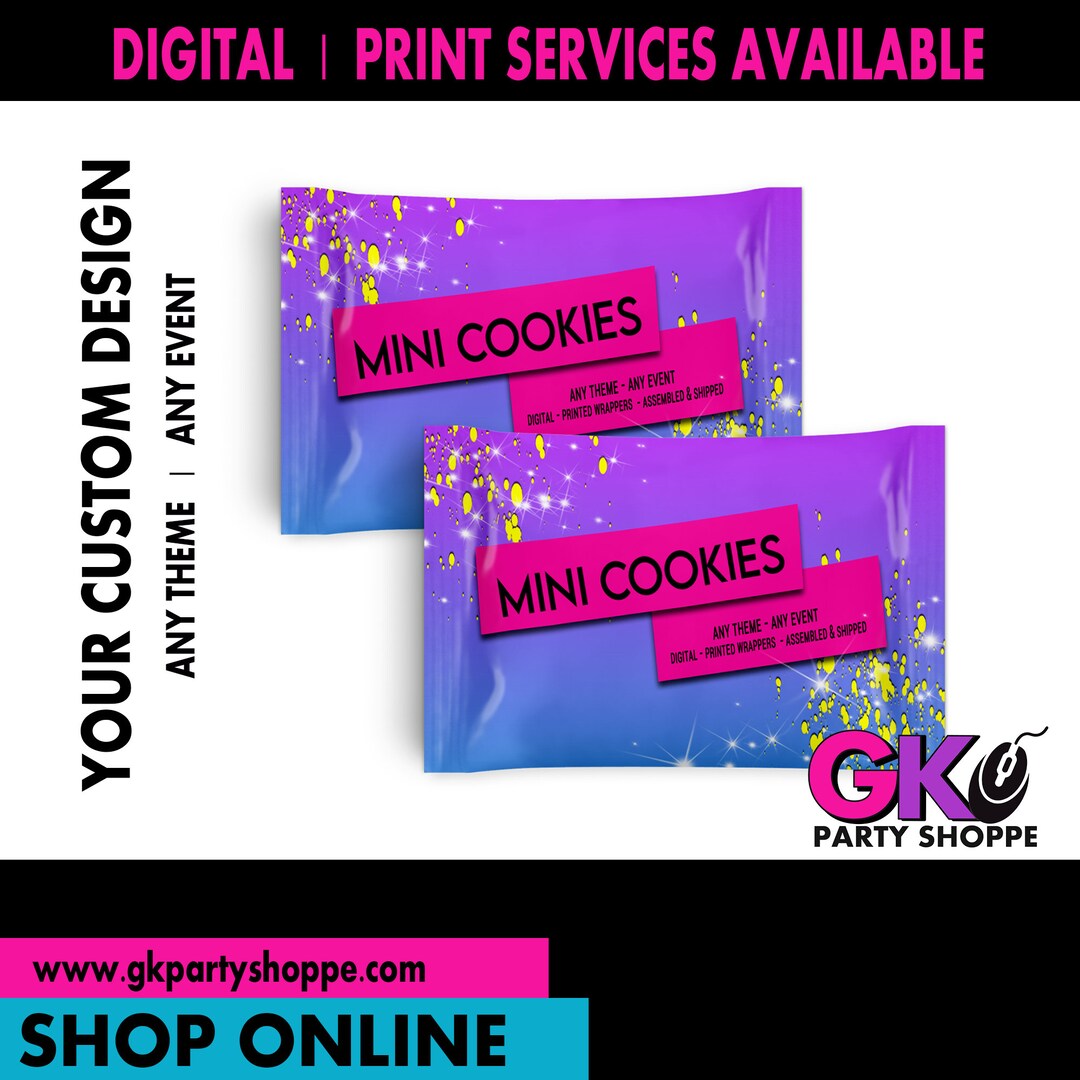 Custom Mini Cookies Wrapper Custom Design Party Favors ANY THEME Any ...