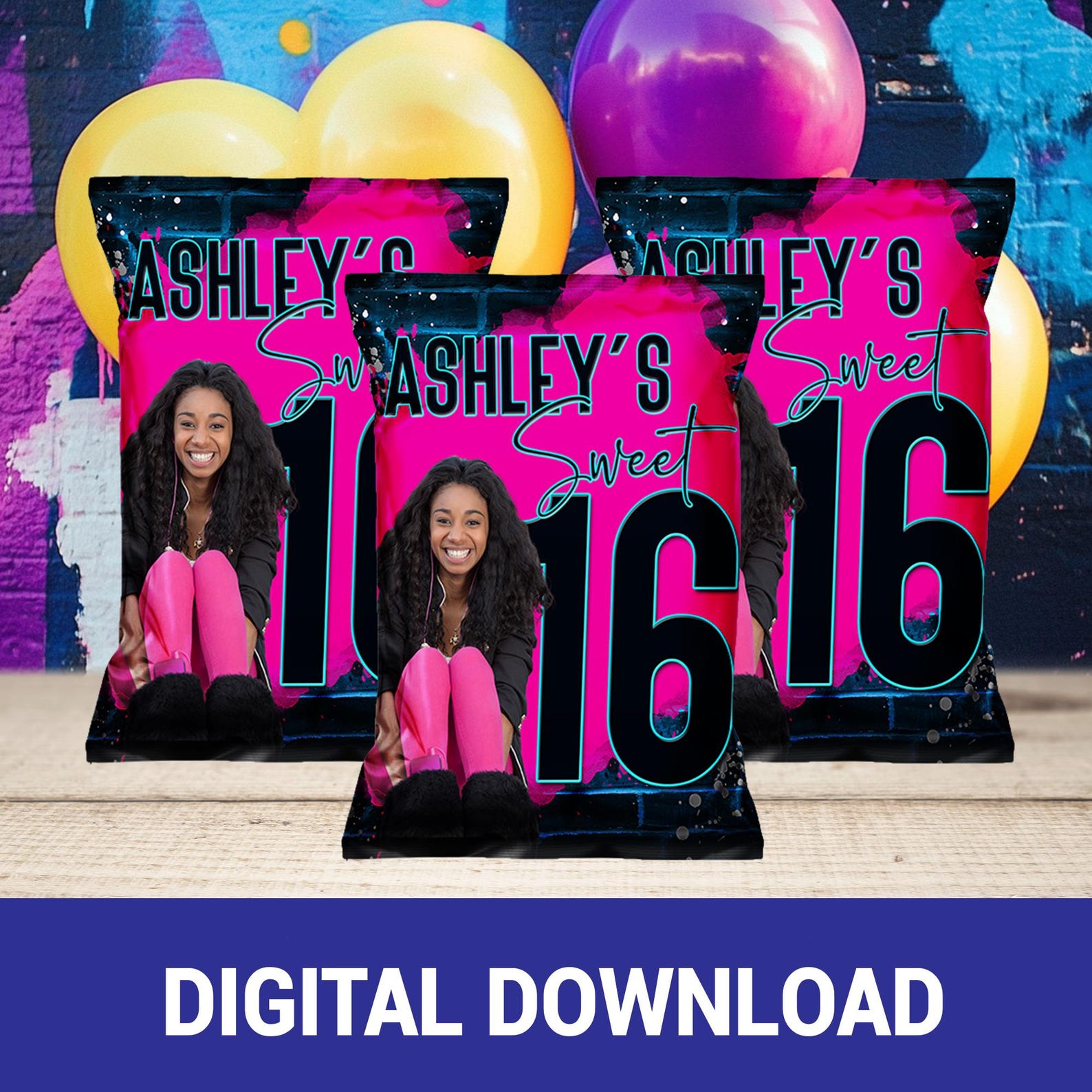 Personalized Sweet 16 Chip Bag: Printable Party Favor (digital Download ...
