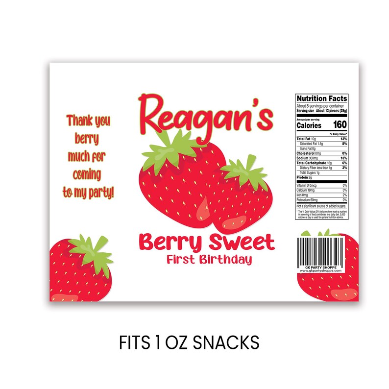 Berry Sweet One Chip Bag Wrapper | First Birthday Party Favor ...