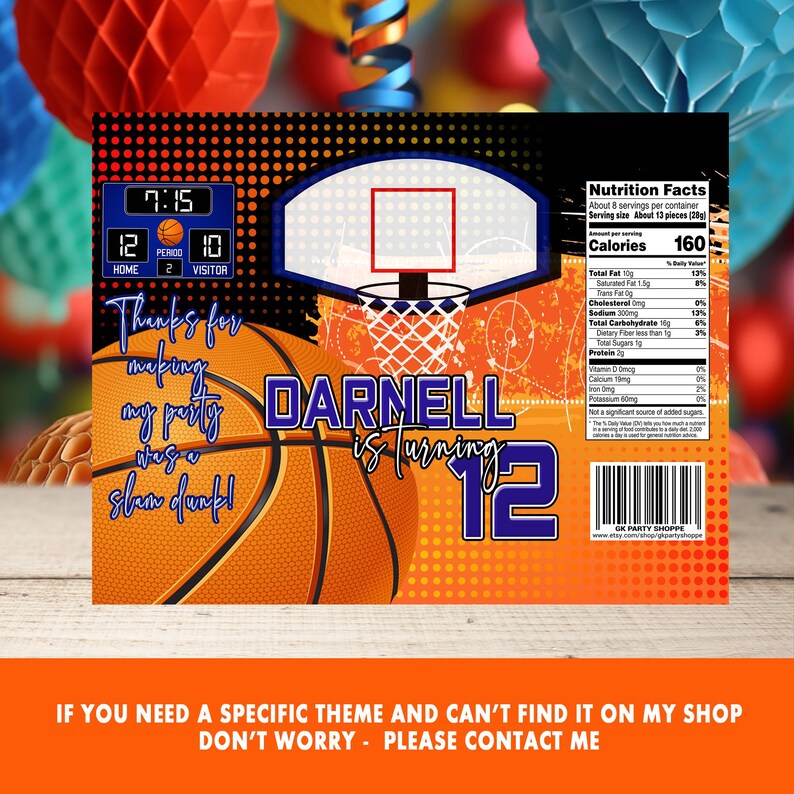 Nothing but Net Chip Bag | Basketball Birthday Favor | Printable Snack ...