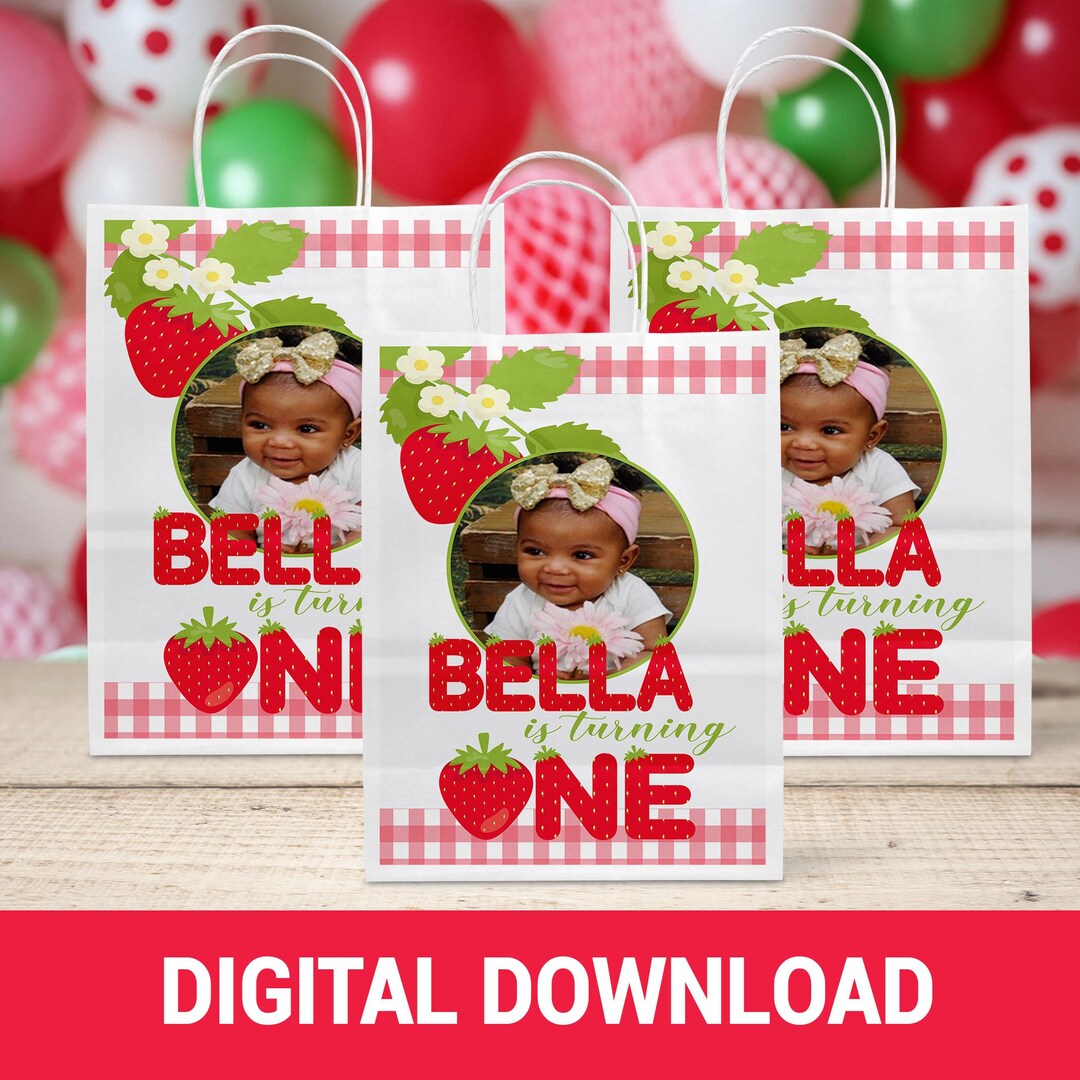 Berry Sweet One | Gift Bag Label | First Birthday Party Favor | Digital ...
